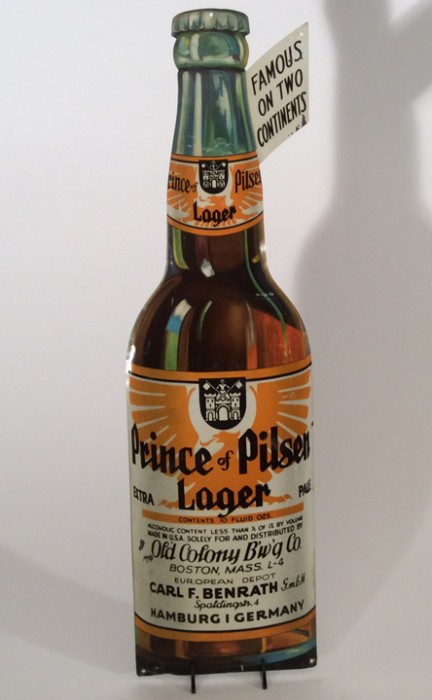 Prince of Pilsen Lager Bottle Sign at Breweriana.com