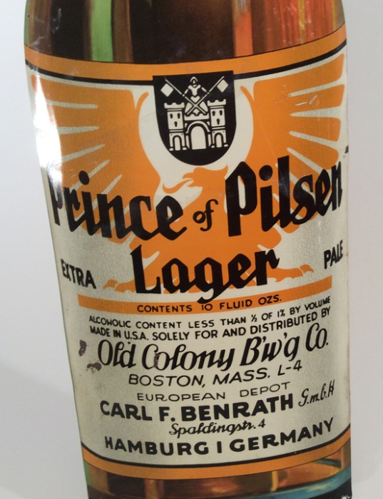 Prince of Pilsen Lager Bottle Sign at Breweriana.com
